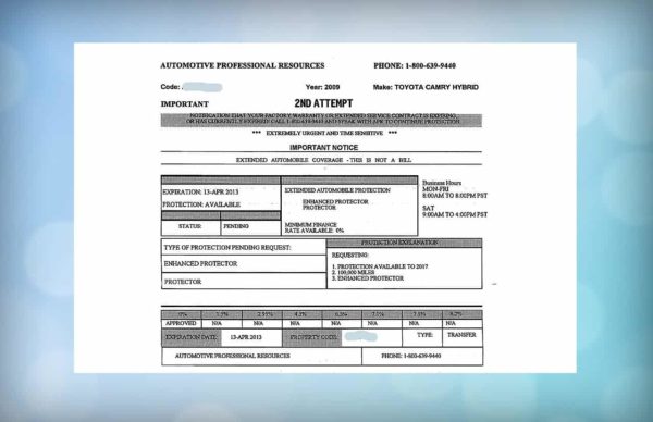 Extended Warranty Letter aka the Motor Vehicle Service Notification (2021)