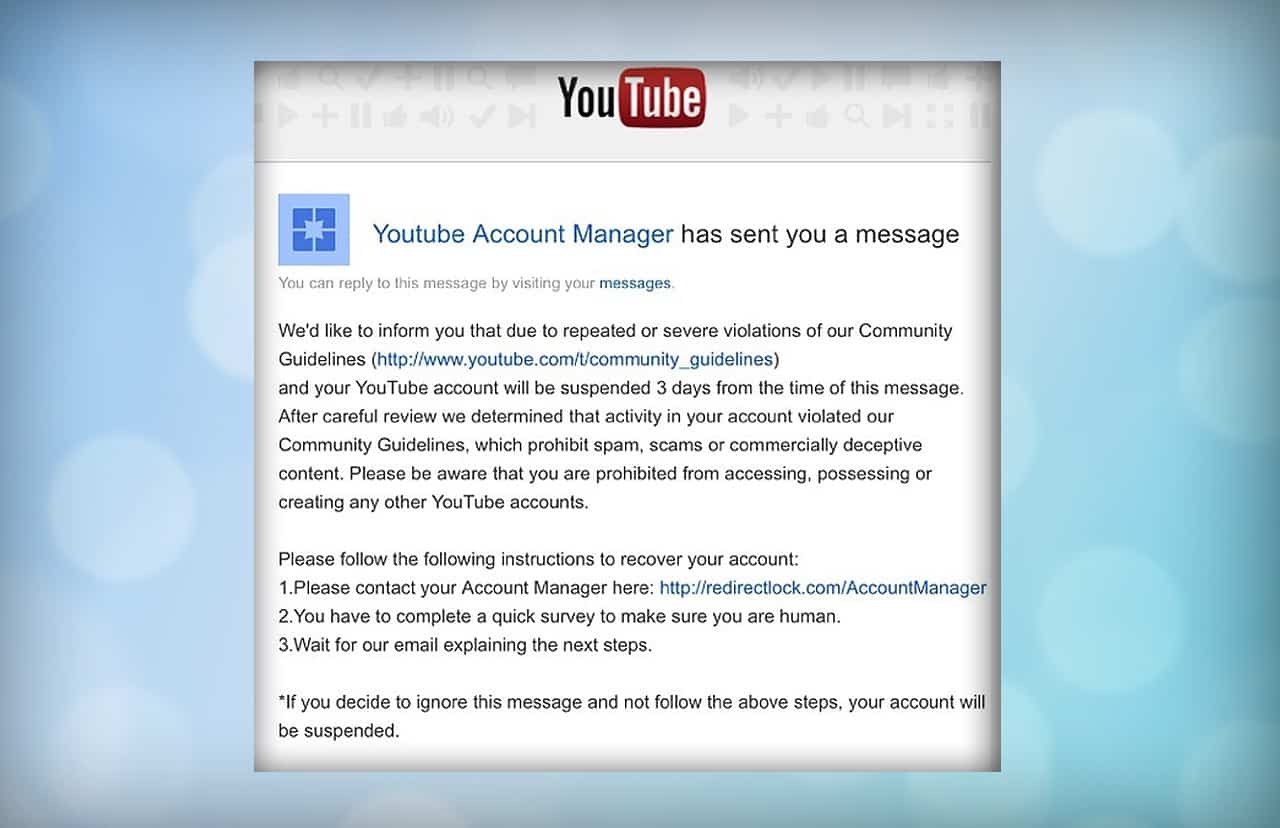 YouTube Account Manager Scam - Scam Detector