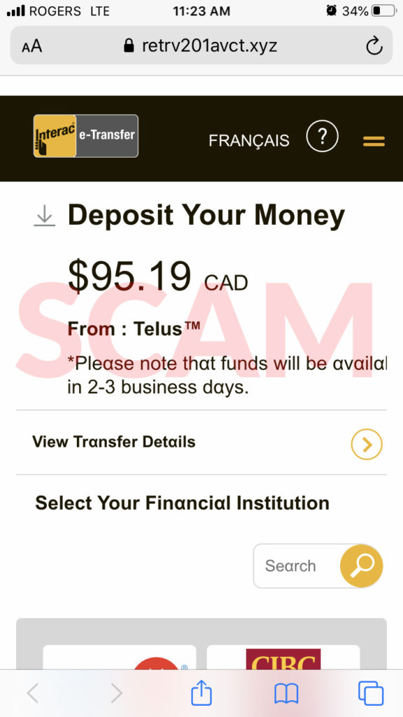 Fake eTransfer Text Message (2020) - Scam Detector