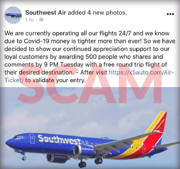 Southwest Airlines Giveaway Scam (2020) - Scam Detector