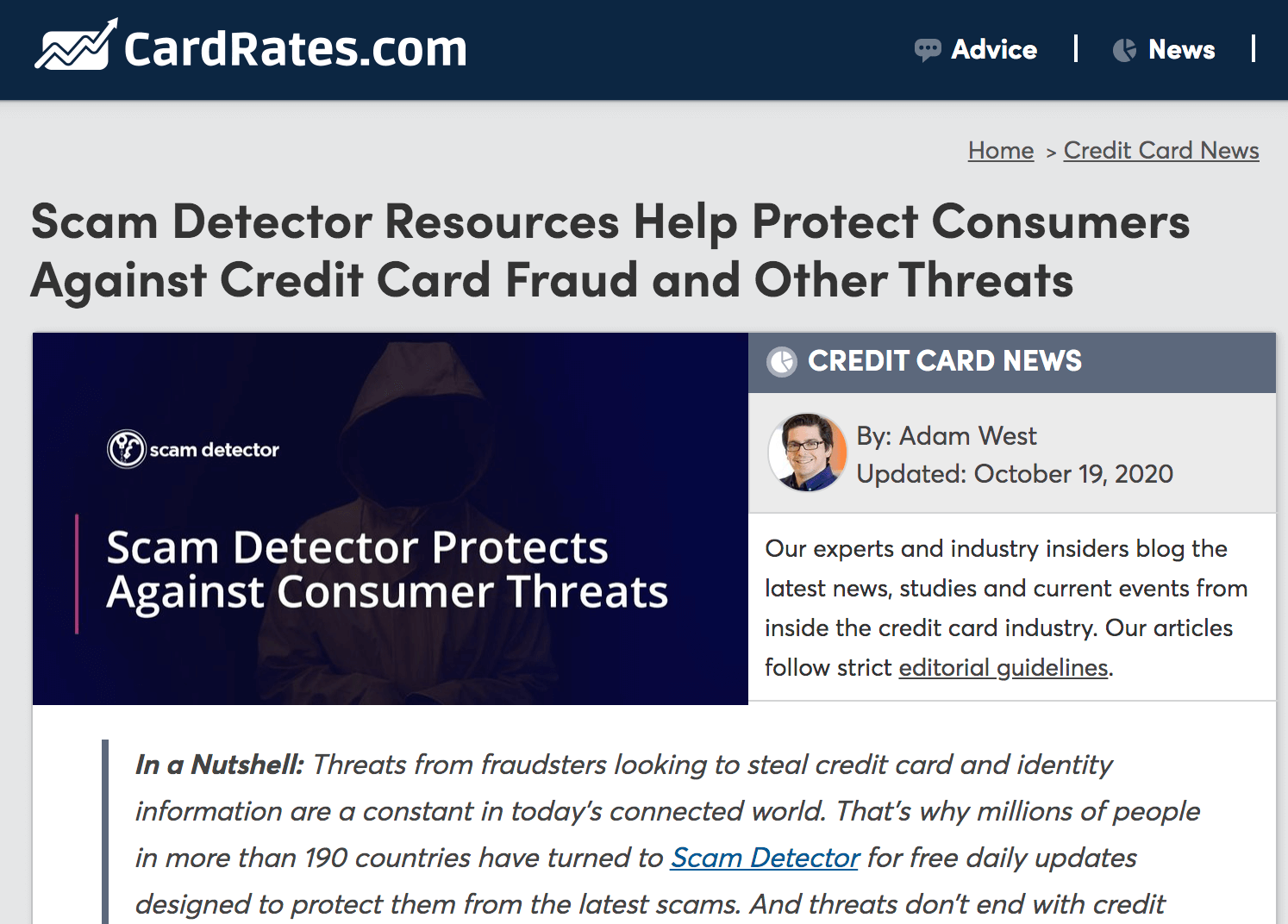 Scam Detector, Featured on CardRates.com