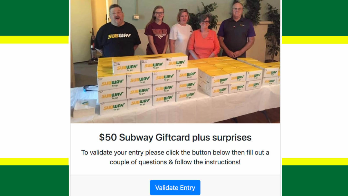 Subway Rewards Facebook Scam (2020) - Scam Detector