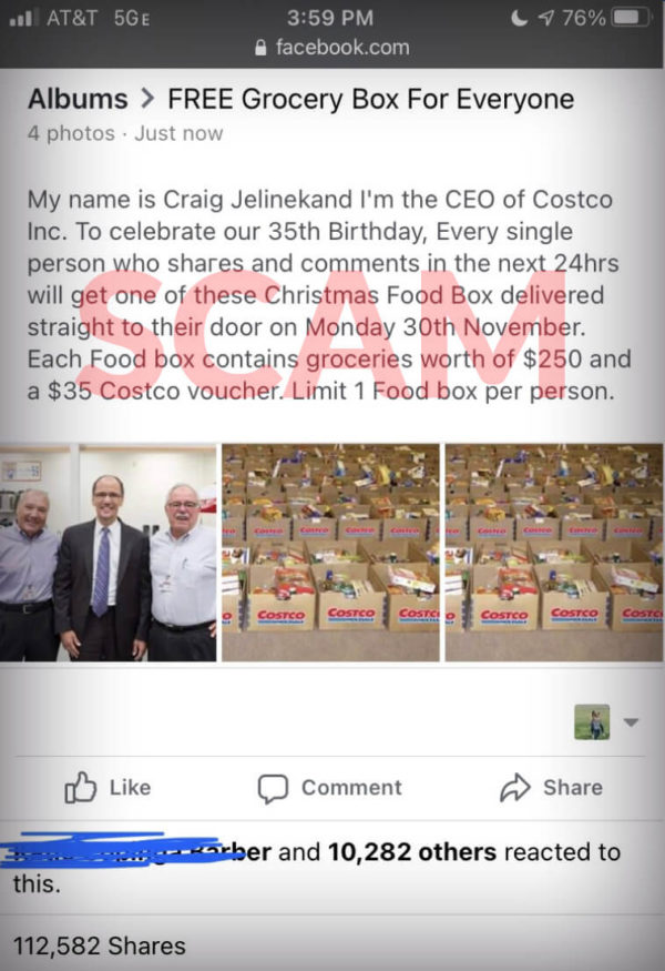 Costco Free Grocery Box Scam (2020)