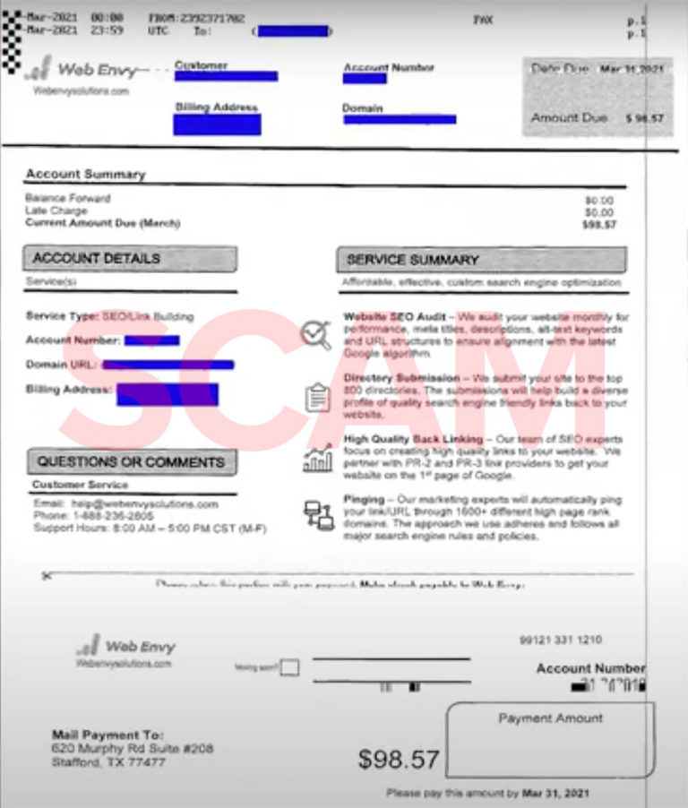 Web Envy Solutions Invoice Scam (2021) - Scam Detector