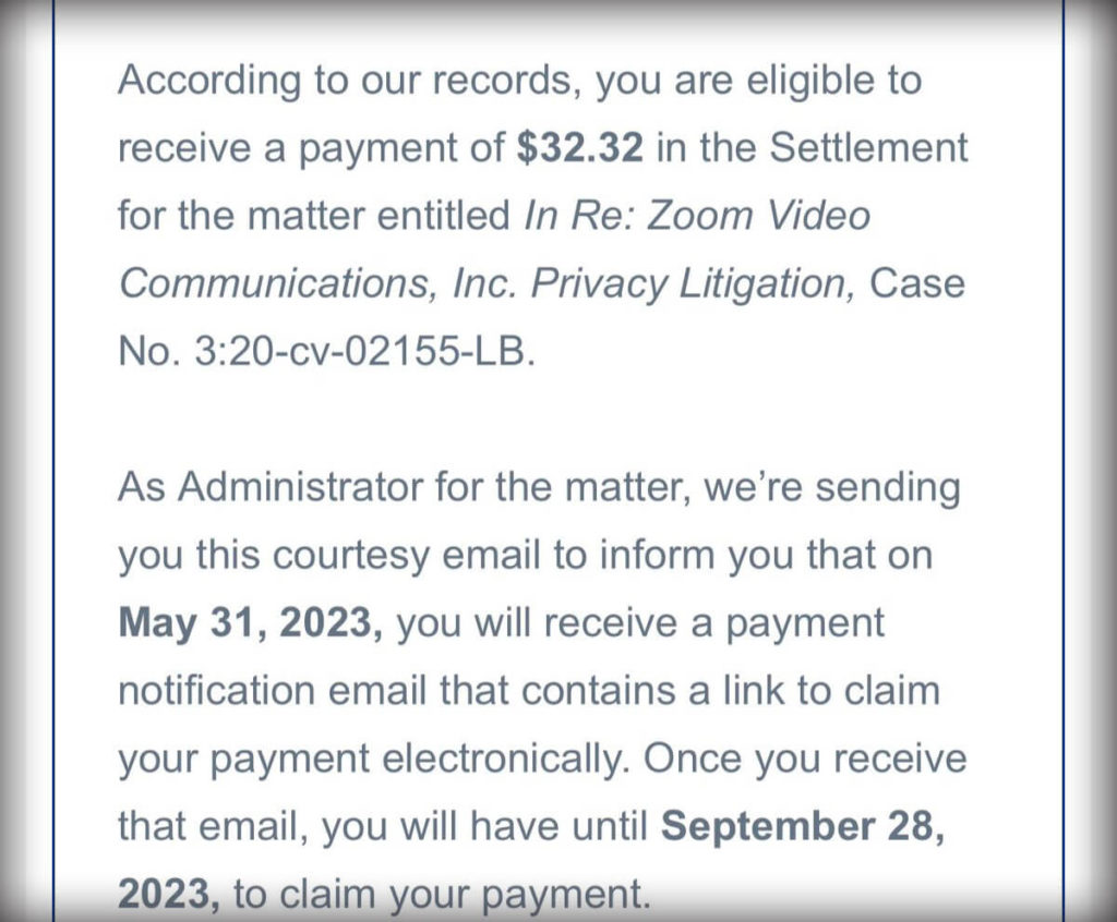 Zoom Video Communications Settlement Scam - Scam Detector