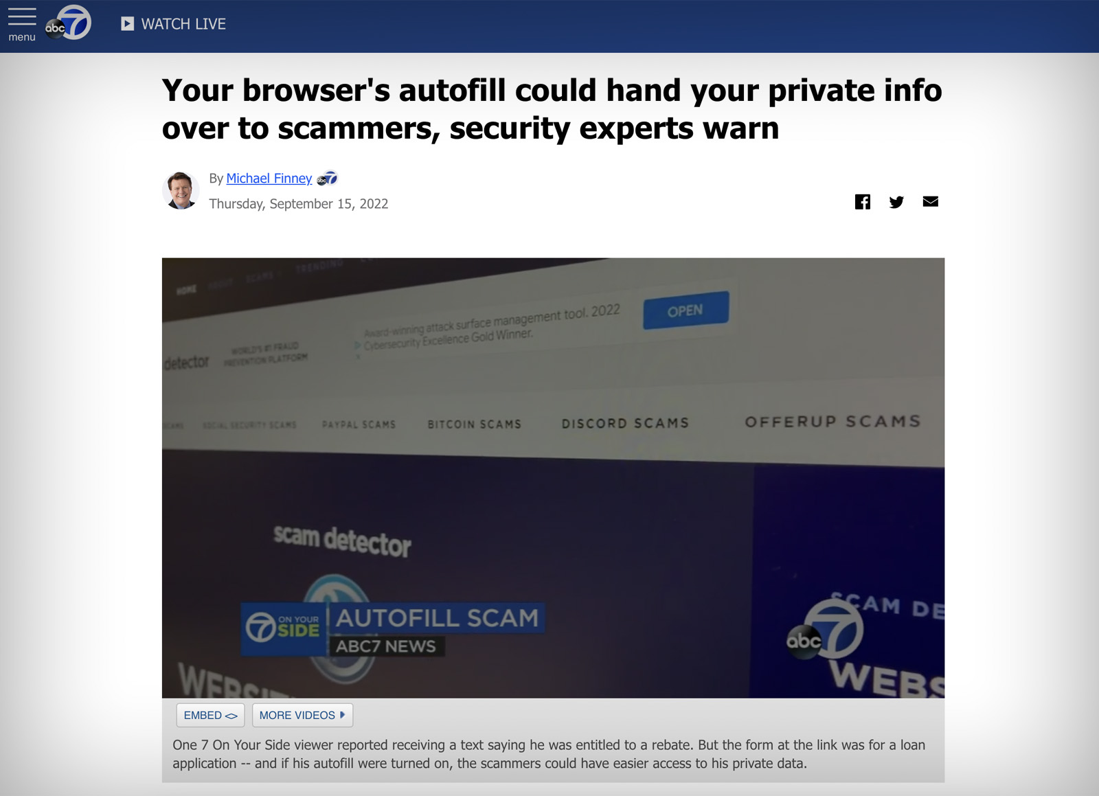 Scam Detector Featured on ABC7