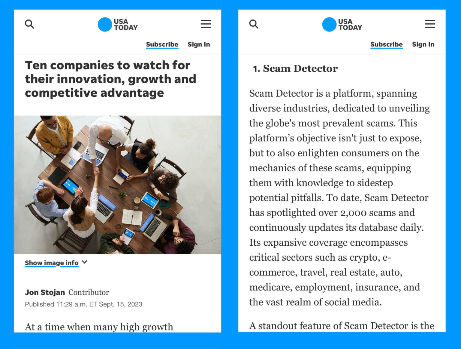 Scam Detector, Chosen by USA Today as #1 Company To Watch!